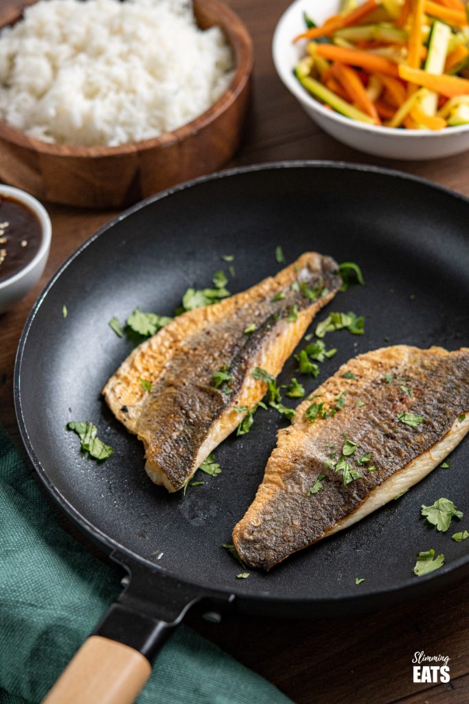 Pan-fried Sea Bass with Ginger Soy Sauce | Slimming Eats