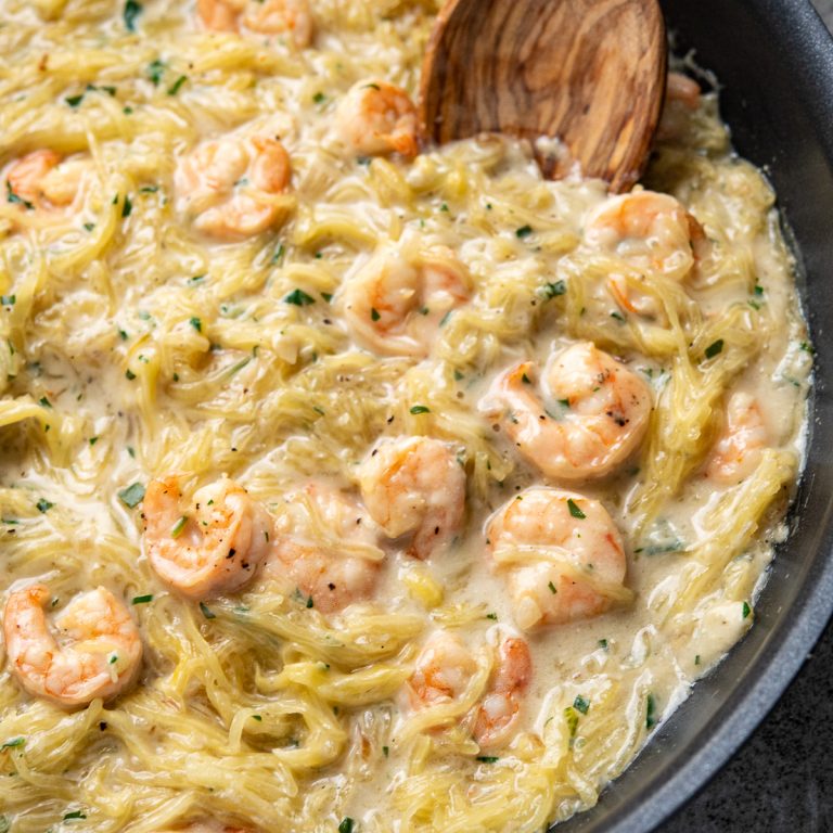 Dairy Free Shrimp Spaghetti Squash Alfredo | Slimming Eats Recipe