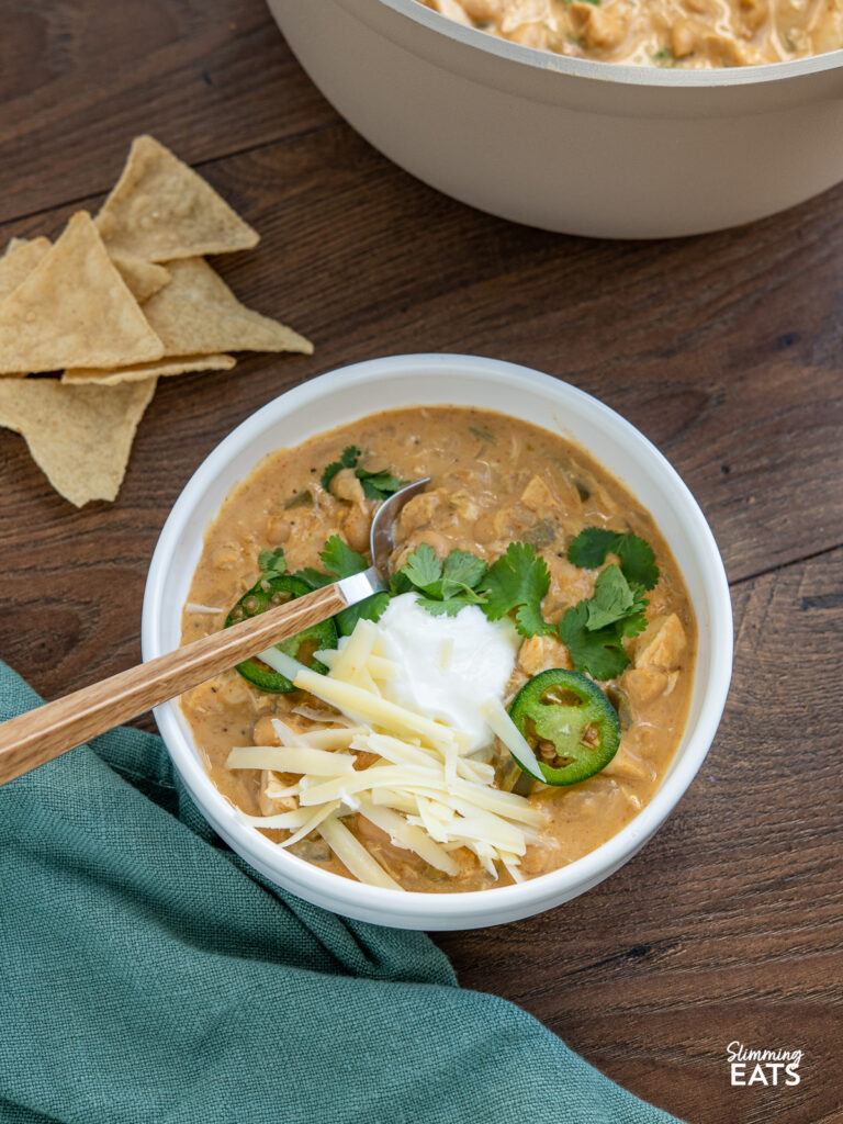 Creamy White Chicken Chili | Slimming Eats