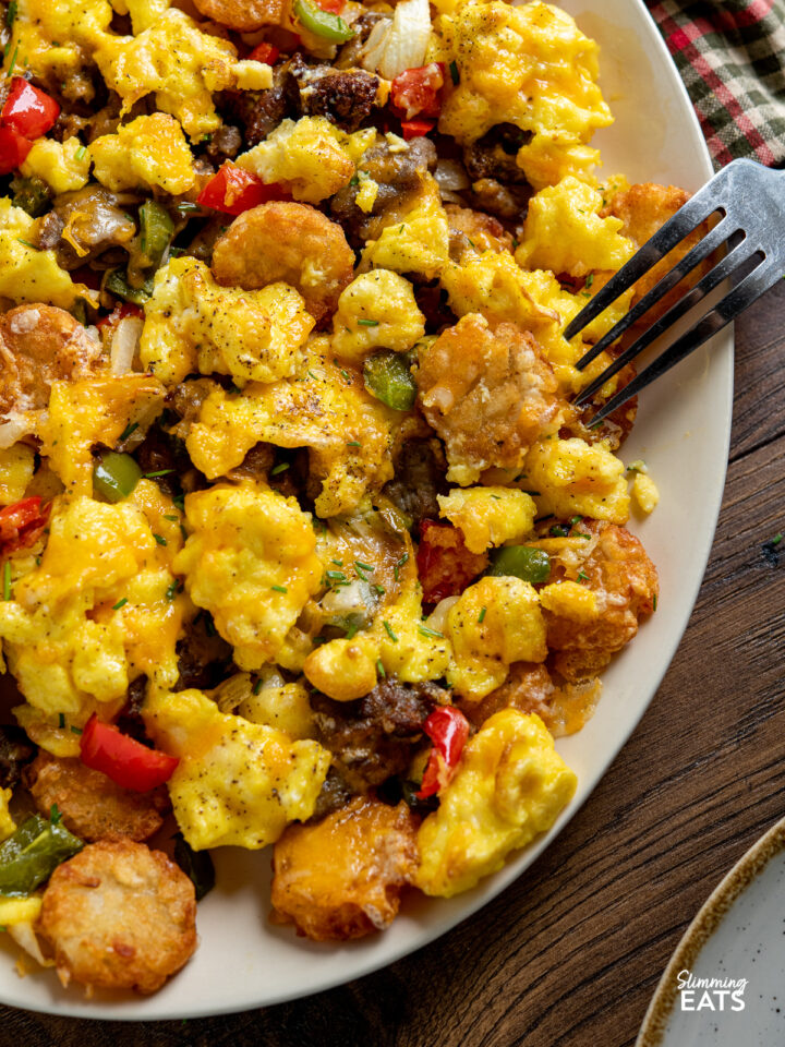 Air Fryer Breakfast Loaded Tater Tots (Totchos) | Slimming Eats