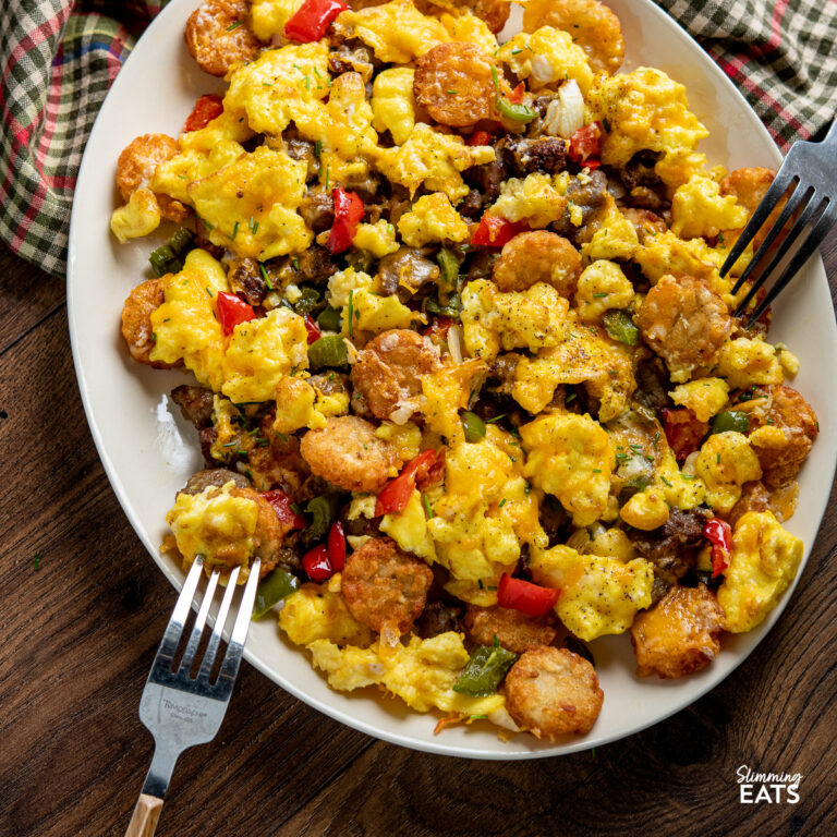 Air Fryer Breakfast Loaded Tater Tots (Totchos) | Slimming Eats