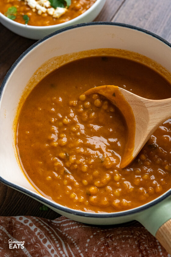 Roasted Vegetable Soup with Israeli Couscous and Feta | Slimming Eats