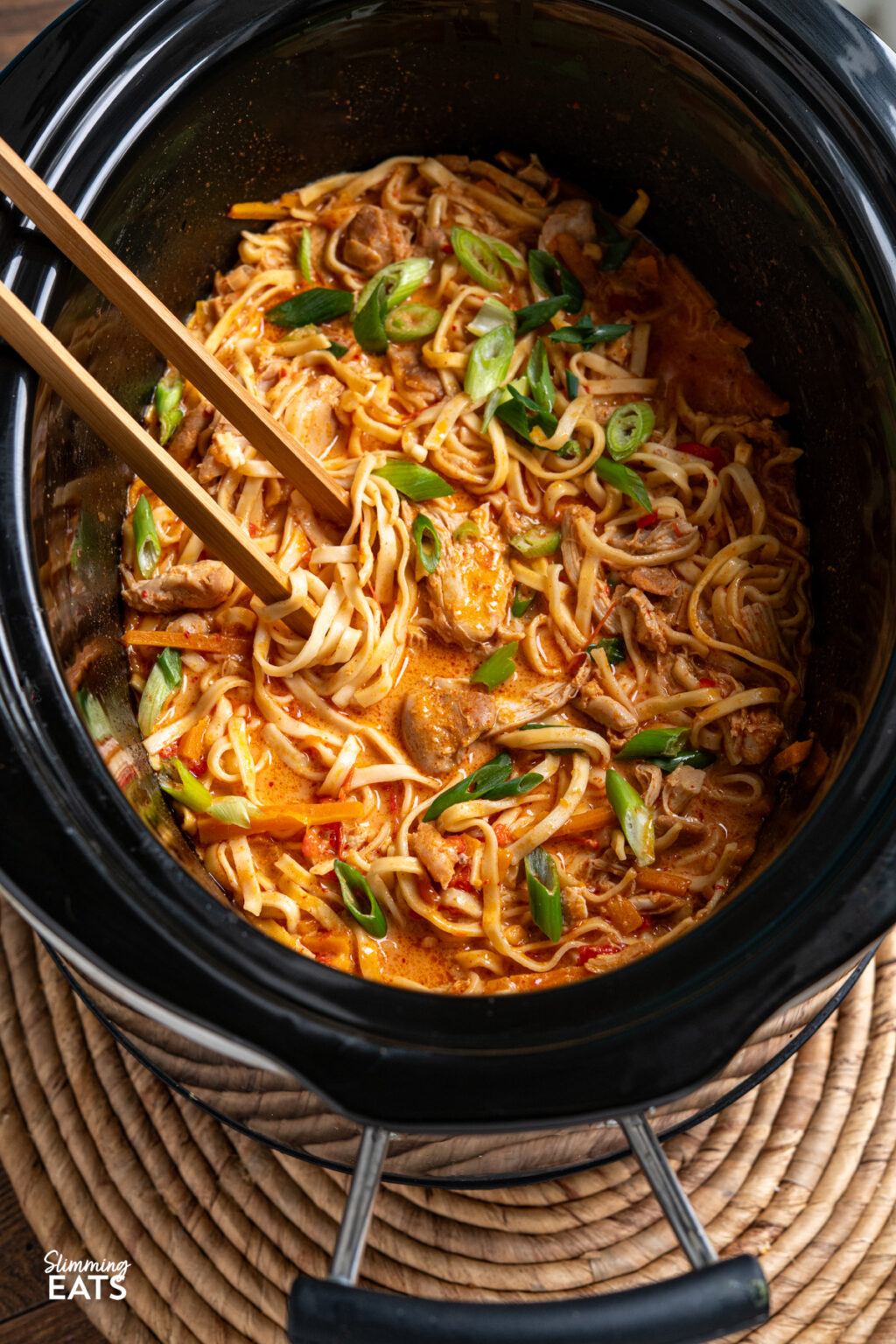 Slow Cooker Coconut Gochujang Chicken Noodles | Slimming Eats